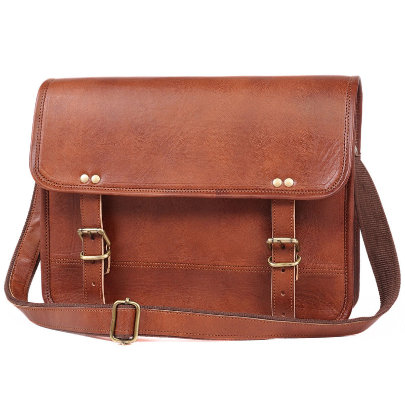 DEKVIO Small Leather Messenger Bag Crossbody Satchel for iPad Tablet ...